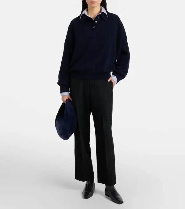 LISA YANG Etta Cashmere Polo Sweater - Blue