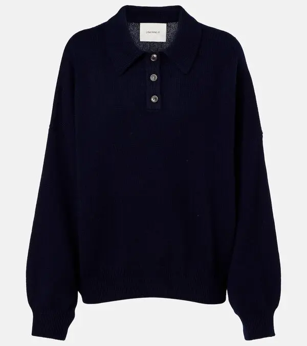 LISA YANG Etta Cashmere Polo Sweater - Blue
