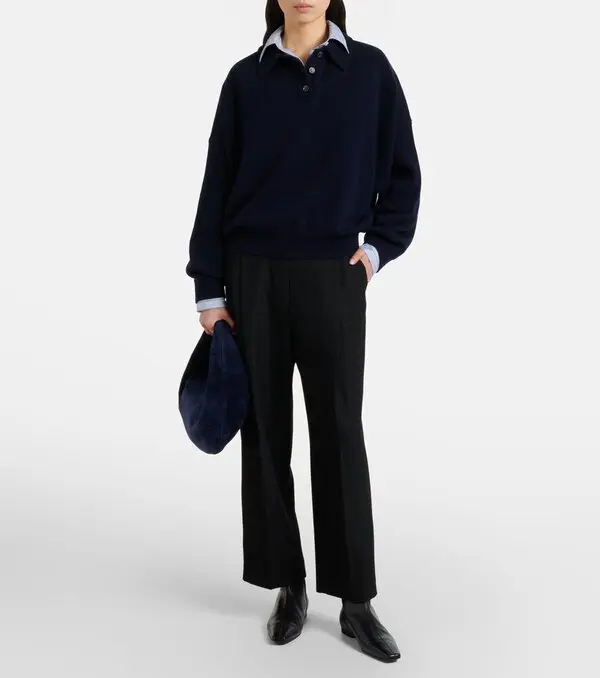 LISA YANG Etta Cashmere Polo Sweater - Blue