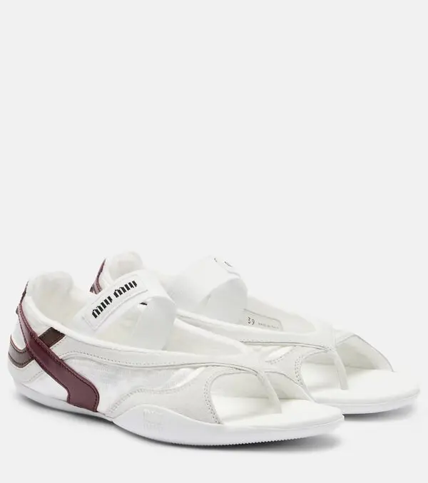 Miu Miu Gymnasium Leather-trimmed Thong Sandals - White