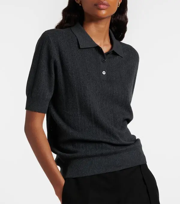 LISA YANG Cristine Cotton And Cashmere Polo Sweater - Grey