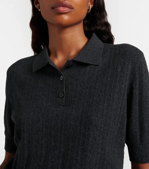 LISA YANG Cristine Cotton And Cashmere Polo Sweater - Grey