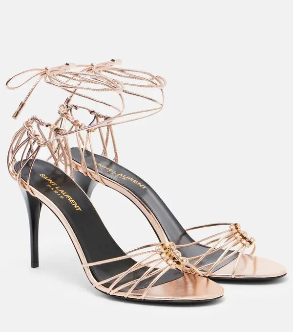 Saint Laurent Babylone 90 Metallic Leather Sandals - Pink