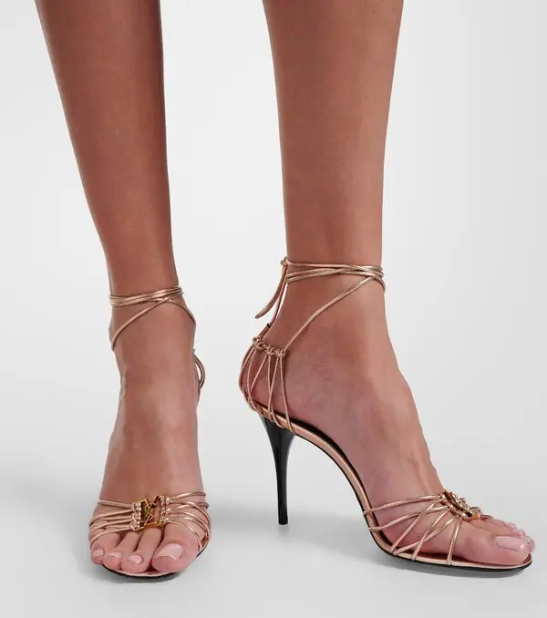 Saint Laurent Babylone 90 Metallic Leather Sandals - Pink