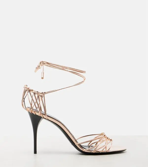 Saint Laurent Babylone 90 Metallic Leather Sandals - Pink