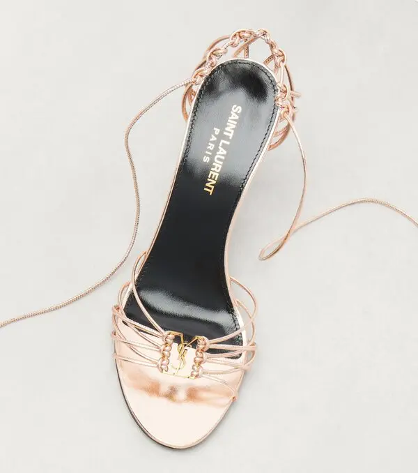 Saint Laurent Babylone 90 Metallic Leather Sandals - Pink
