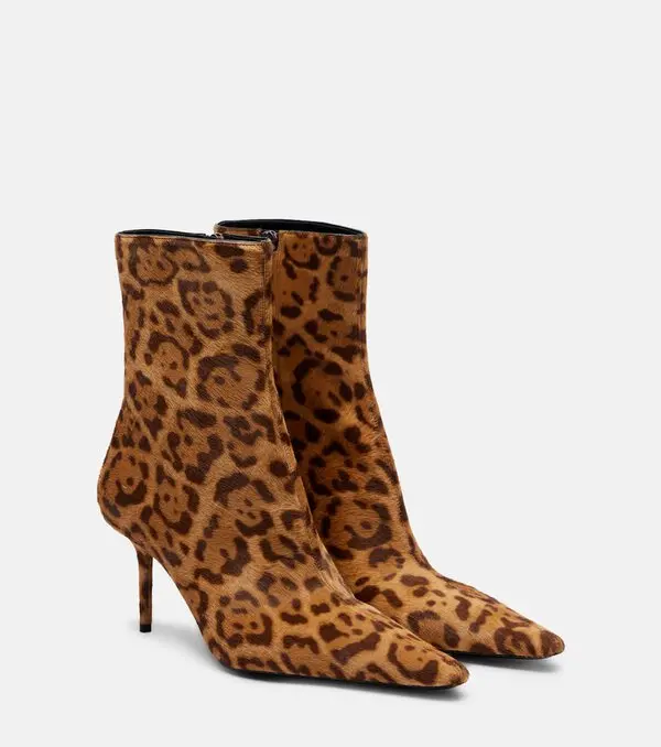 Saint Laurent Ashley 75 Calf Hair Ankle Boots - Beige