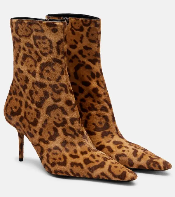 Saint Laurent Ashley 75 Calf Hair Ankle Boots - Brown
