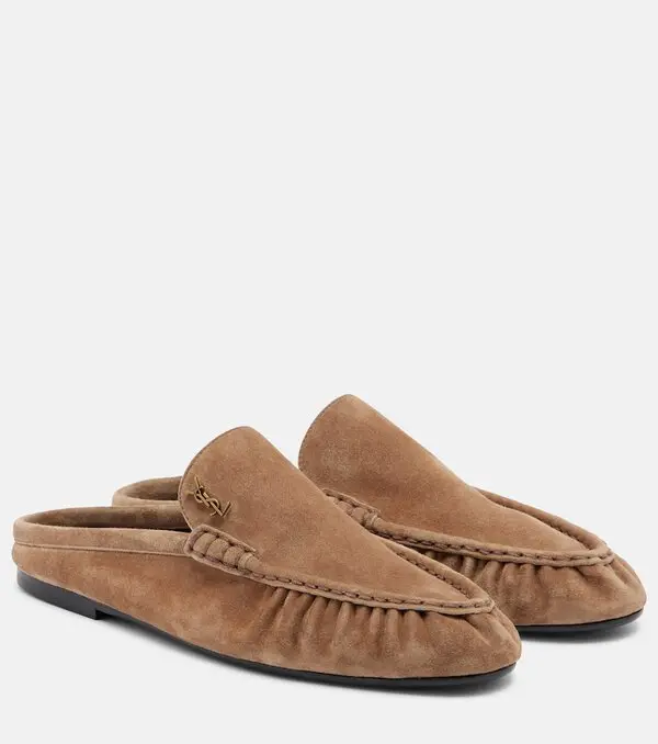 Saint Laurent Le Loafer Suede Mules - Beige
