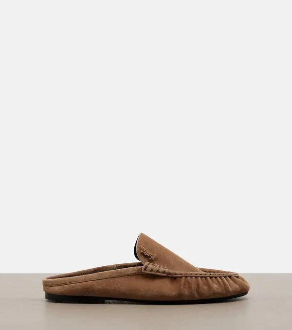 Saint Laurent Le Loafer Suede Mules - Beige