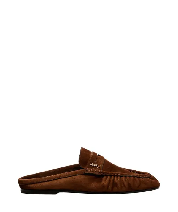 Saint Laurent Le Loafer Suede Mules - Brown
