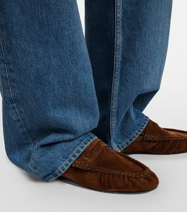 Saint Laurent Le Loafer Suede Mules - Brown