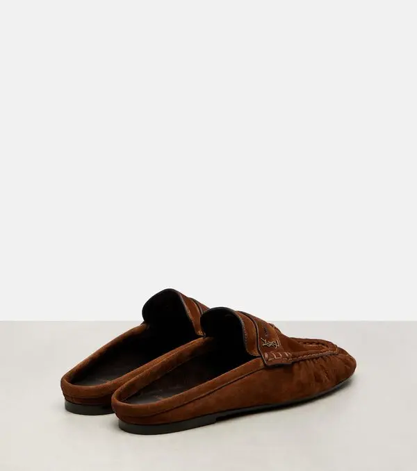 Saint Laurent Le Loafer Suede Mules - Brown