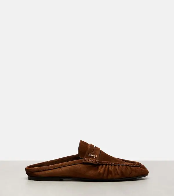 Saint Laurent Le Loafer Suede Mules - Brown