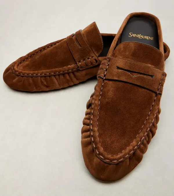 Saint Laurent Le Loafer Suede Mules - Brown