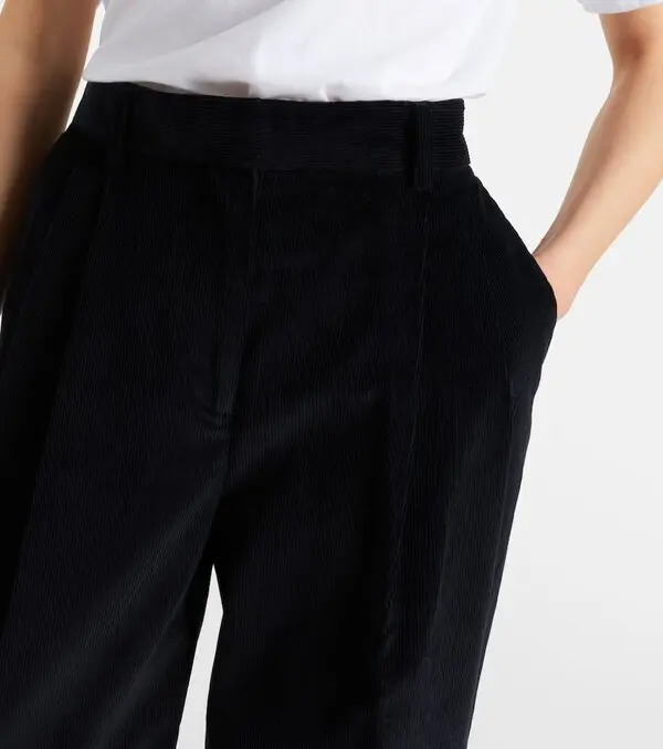 TOTEME Deep Pleat Cotton Corduroy Wide-leg Trousers - Black