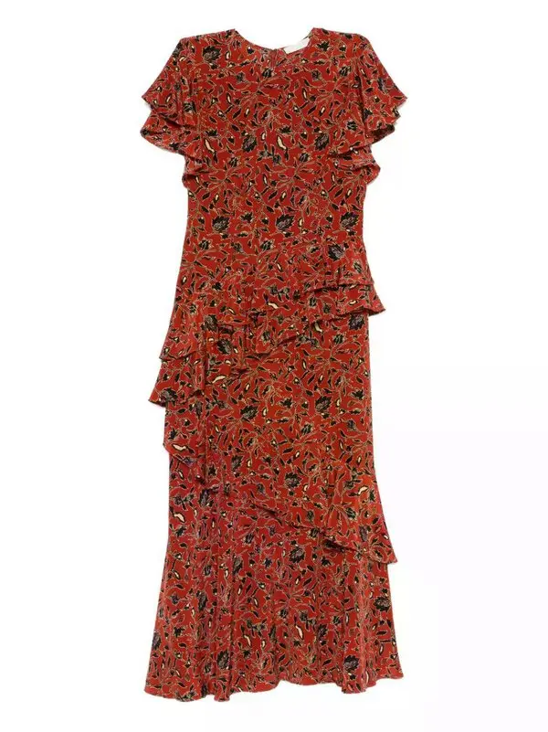 Ulla Johnson Amaia Ruffled Floral Midi Dress - Red