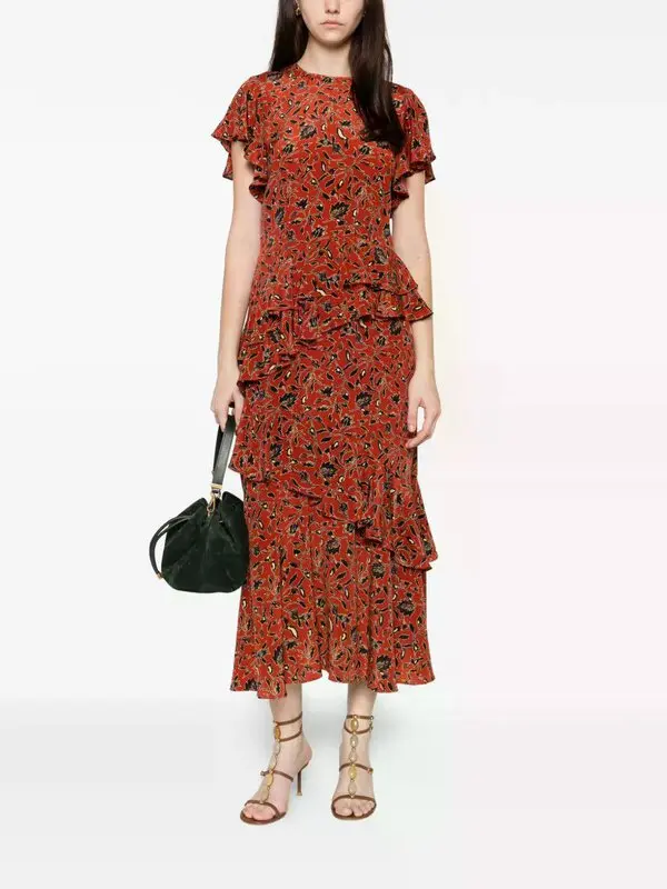 Ulla Johnson Amaia Ruffled Floral Midi Dress - Red