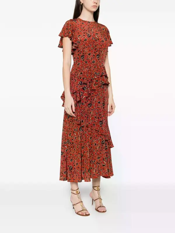 Ulla Johnson Amaia Ruffled Floral Midi Dress - Red
