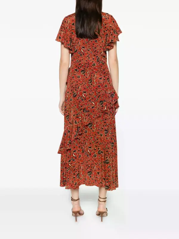 Ulla Johnson Amaia Ruffled Floral Midi Dress - Red