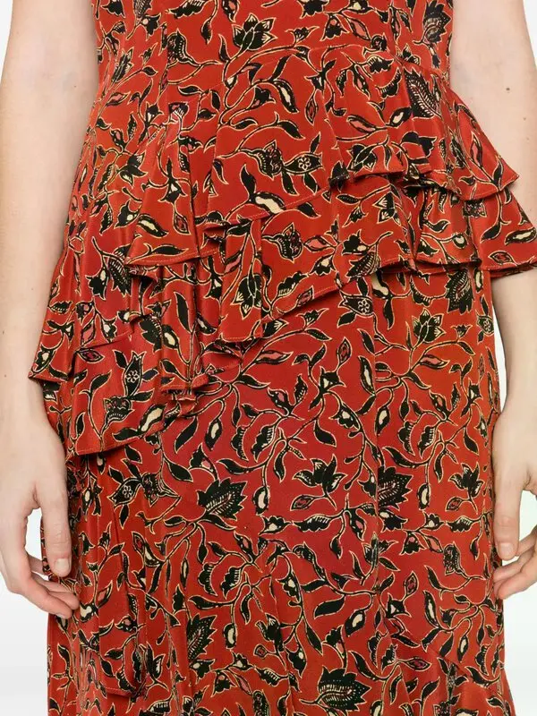 Ulla Johnson Amaia Ruffled Floral Midi Dress - Red