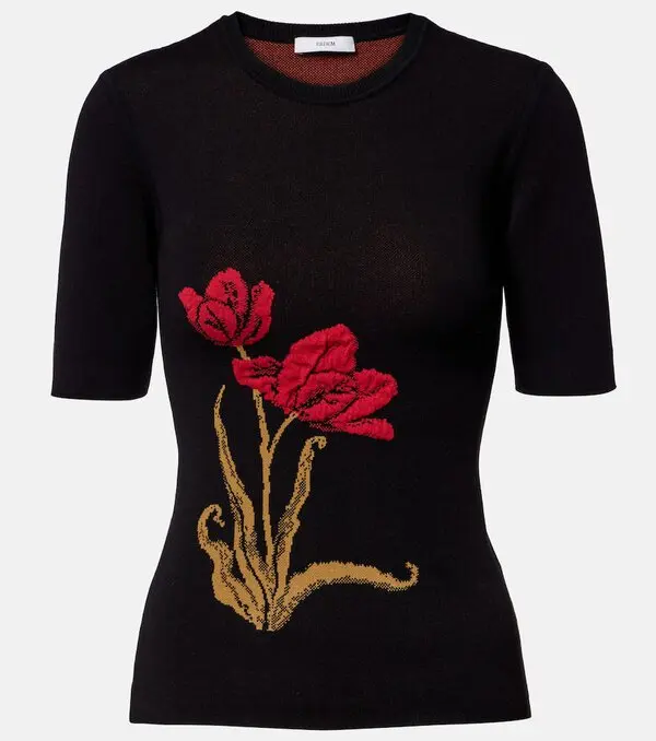Erdem Floral Jacquard Top - Black