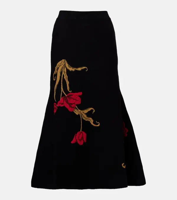 Erdem Floral Jacquard Midi Skirt - Black