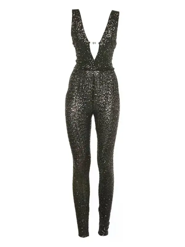 Elisabetta Franchi Sequin-embellished Plunge-neck Jumpsuit - Black