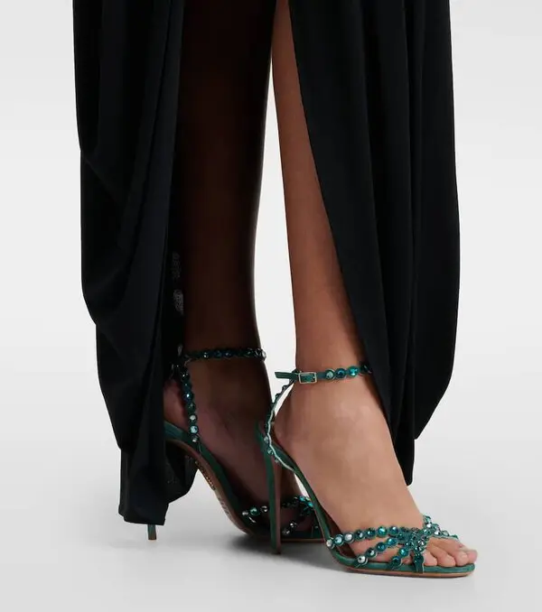 AQUAZZURA Tequila 105 Embellished Suede Sandals - Blue