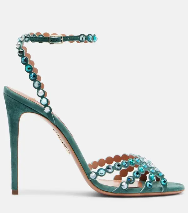 AQUAZZURA Tequila 105 Embellished Suede Sandals - Blue