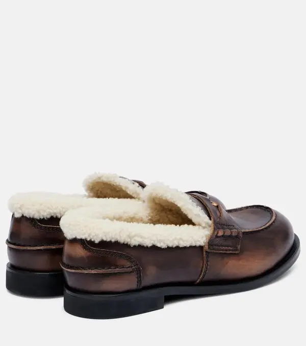 Miu Miu Shearling-lined Leather Penny Loafers