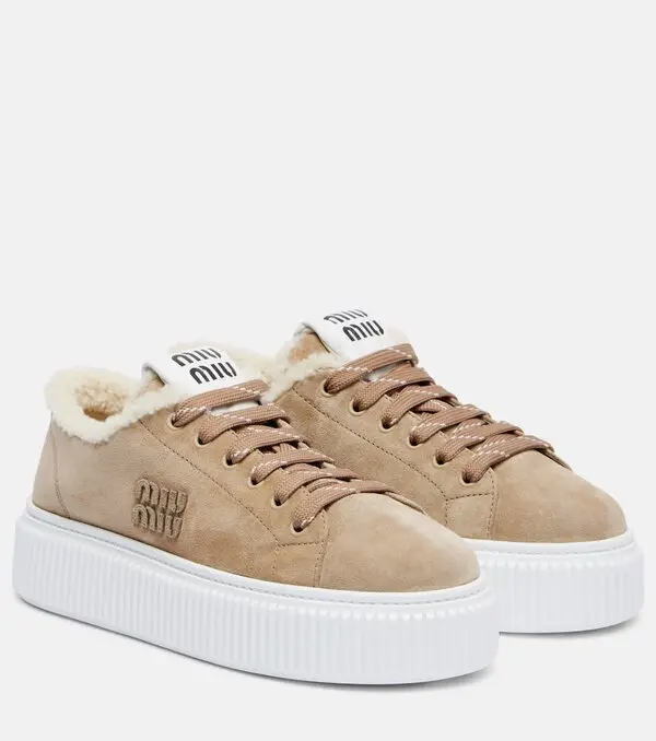 Miu Miu Shearling-lined Suede Platform Sneakers
