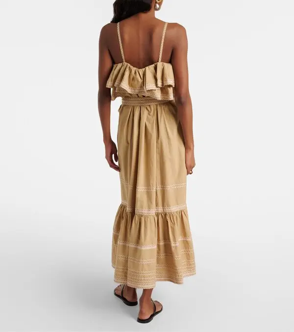 Ulla Johnson Lucian Ruffled Cotton Midi Dress - Beige