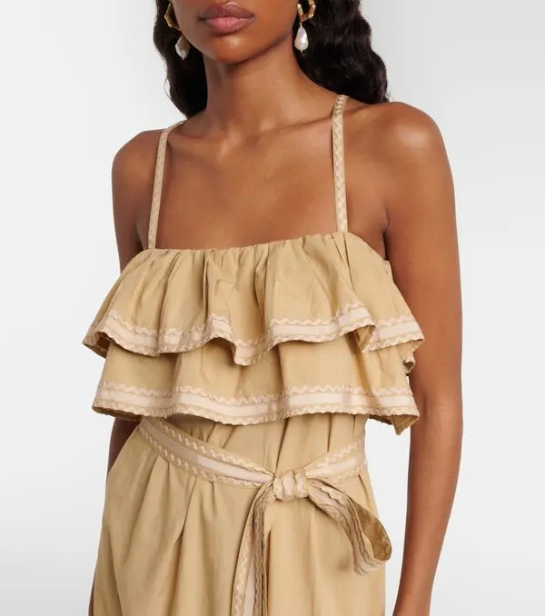 Ulla Johnson Lucian Ruffled Cotton Midi Dress - Beige