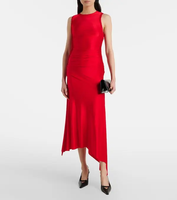 Victoria Beckham Twist Ruched Jersey Midi Dress - Red