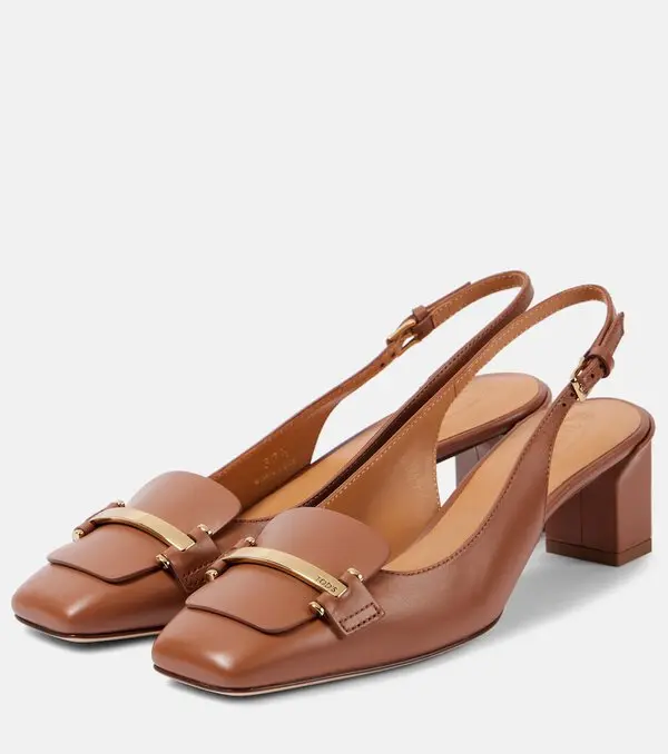 TOD'S 50 Leather Slingback Pumps - Beige