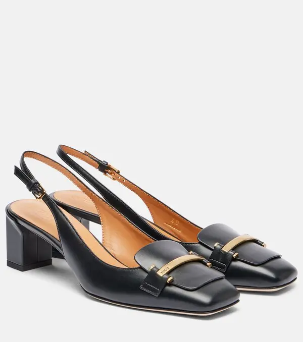 TOD'S 50 Leather Slingback Pumps - Black
