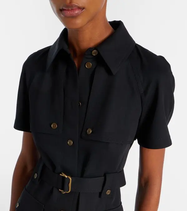 Burberry Belted Wool Shirt Dress - Black