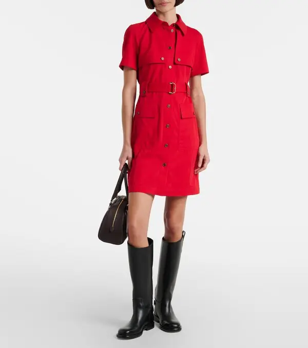 Burberry Belted Wool Shirt Dress - Red