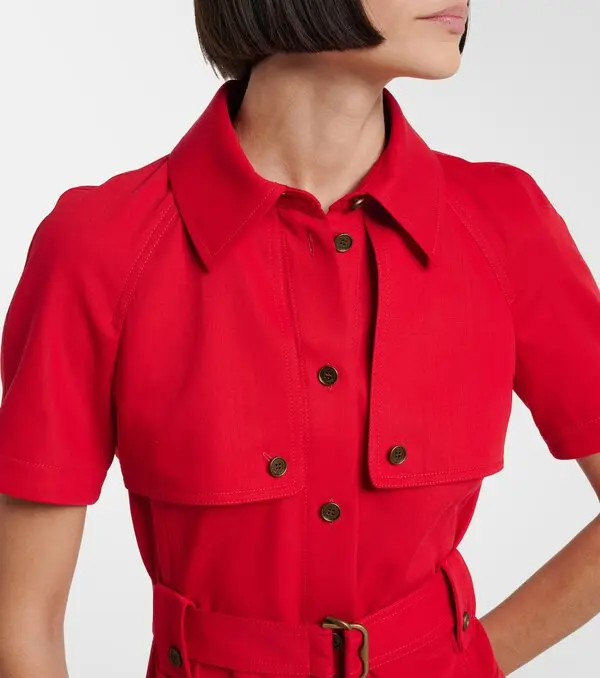 Burberry Belted Wool Shirt Dress - Red