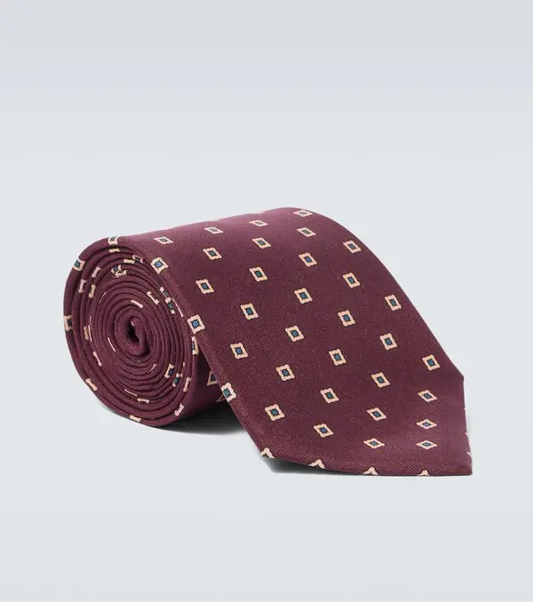 Saint Laurent Silk Twill Printed Tie - Burgundy