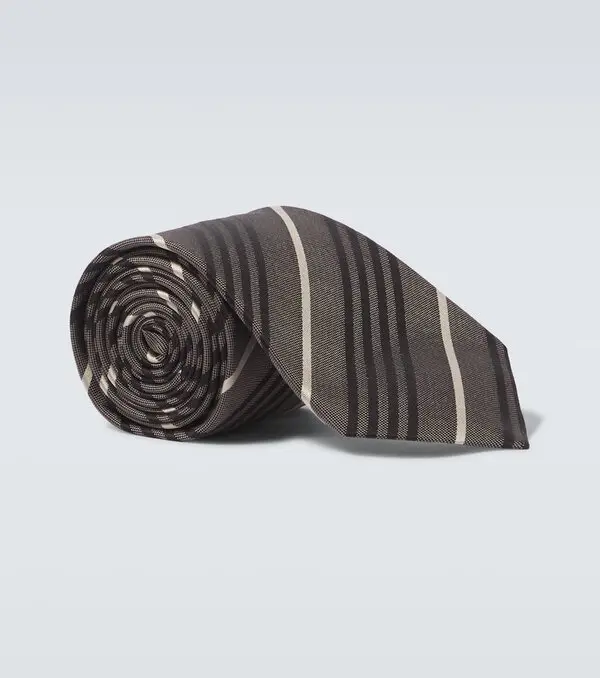 Saint Laurent Striped Silk Neck Tie - Grey
