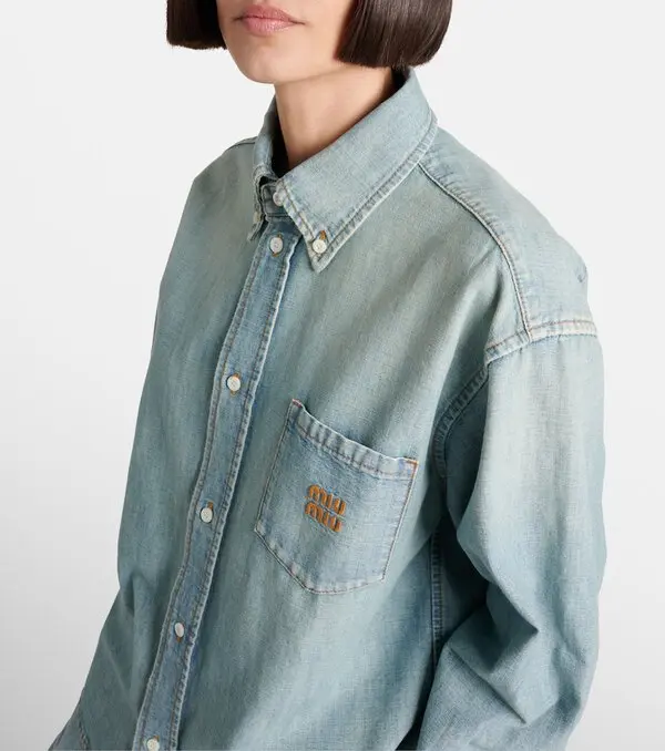Miu Miu Logo Chambray Shirt - Blue