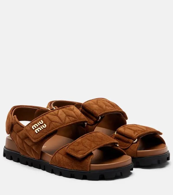 Miu Miu Quilted Suede Sandals - Brown