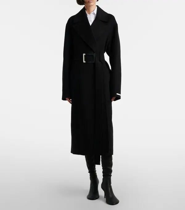 Sportmax Belted Virgin Wool Wrap Coat - Black