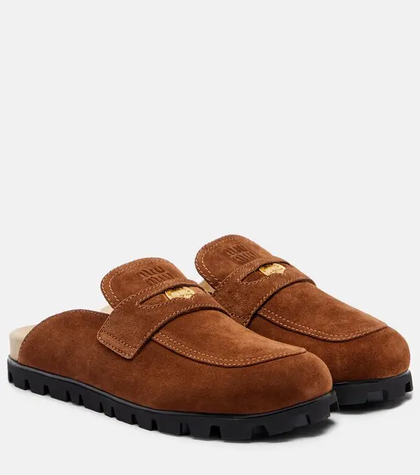 Miu Miu Suede Mules - Brown