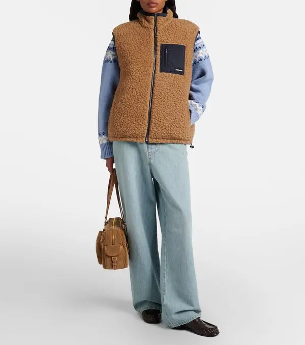 Miu Miu Wool-blend Teddy Down Vest - Brown