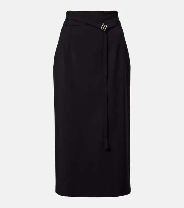 Sportmax High-rise Virgin Wool Midi Skirt With Belt - Black