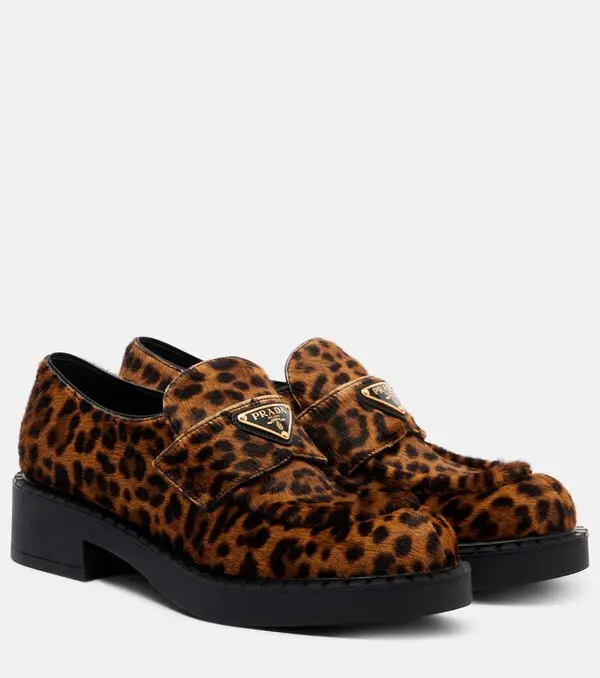 Prada Chocolate Leopard-print Calf Hair Loafers - Brown