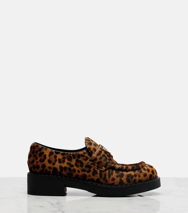 Prada Chocolate Leopard-print Calf Hair Loafers - Brown